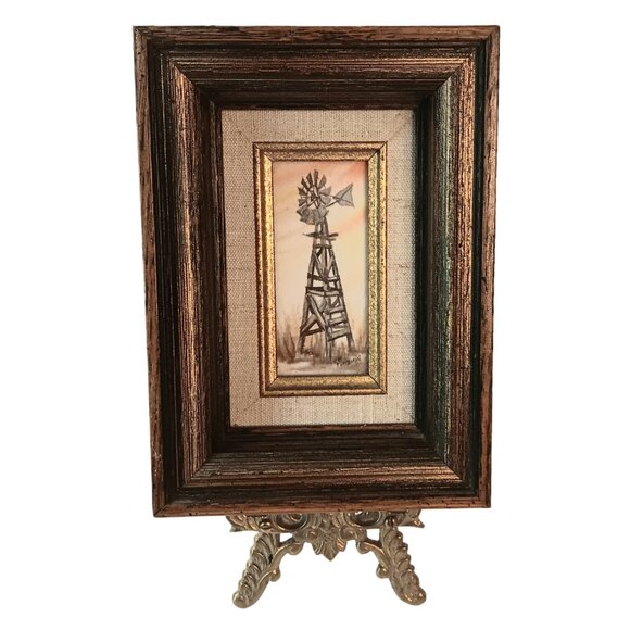 Vintage | Art | Vintage Texas Windmill Miniature Painting Signed Connie ...